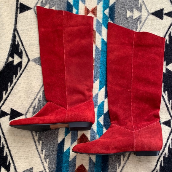 Vintage | Shoes | Vintage Red Suede Boots | Poshmark